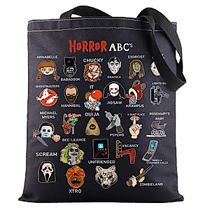 G2TUP Horror Movies Characters Canvas Bag Scary Movies Reusable Tote Bag Halloween Candy Bag (Horror ABC BL TG)