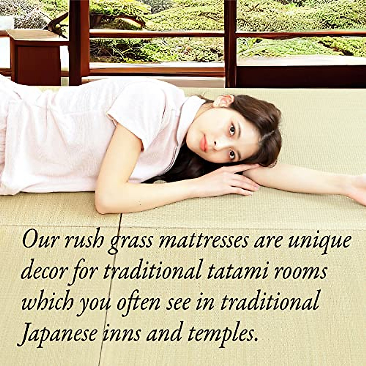 MIINA Tatami Mat Set - Finely Woven Igusa Grass, Japanese futon Mattress, Floor Mattress, Non-Slip, 32x32 Inch (Natural, 6pieces)