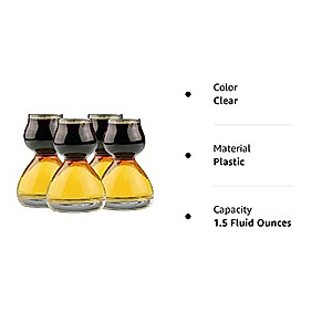 QUAFFER Double Bubble Layered PLASTIC Shot Glass Plus Recipe Card – Clear Chaser Shot Glass Jigger for Smooth Tasty Shots – Fun Unique Split Shot Glasses Barware (Set of 4)