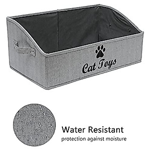 Geyecete Large cat Toy Box Storage Box - Foldable Cotton and Linen Trapezoid Organizer Boxes with Handle, Collapsible Basket for cat Toys-CAT-Striped Gray