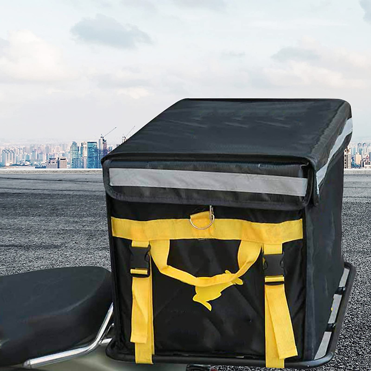 BigKing Food Delivery Box Rack Rear Grille,Electric Bicycle Delivery Box Rack Rear Grille 80kg Loading Seamless Steel Tube Universal for Motorcycle(Flat (53/43))