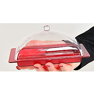 HOME-X Butter Keeper, Large Butter Dish with Lid, Versatile Food Container, Butter Dish with Handled Lid, 6 1/8" x 2 ½" W x 3 ¾" H, Red