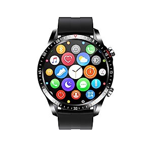 KRG Kerunga Business Sports Smart Watch Compatible with iPhone and Android/with Bluetooth Calling/Heart Rate/Sleep Tracker/IP67 (Black Silicone Strap Style, KRG-K29, 10*1.8*0.5inch