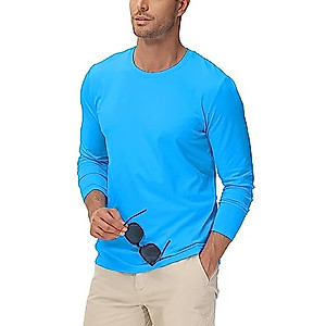 TACVASEN Sun Shirts for Men UPF 50+ Men's Long Sleeve Shirt Cooling Shirts Lightweight Quick Dry Shirts Hiking Shirts Mens UV Protection Shirts Azure