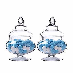 Livejun Glass Apothecary Jars Clear candy Buffet Display Small Elegant Storage Jars Decorative cookies Storage Clear Glass Canisters for Kitchen Wedding Party Set of 2