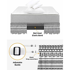 Bohemia Stripes Bed Skirt Cal King Size 18 Inch Drop, Adjustable & Elastic Wrap Around Bed Skirts Pleated Luxury Dust Ruffles for Twin Full Queen Cal King Base Bed, Modern Boho Geometric Black Lines