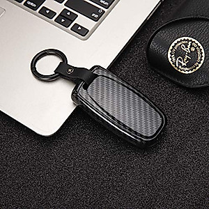 Beerte Key Fob Cover fit for Audi A3 A4 A5 A6 A7 A8 S5 Q3 Q5 Q7 TT Key Shell 3 Button Keyless Entry Remote Control Smart Car Key Fob Protective Case(Red Carbon Fiber)