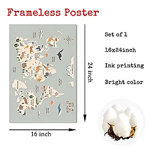 World Map Poster Animals Nursery Educational Wall Pictures Green World Map Wall Art Animal Nursery Pictures Animal Map Canvas Wall Art Nursery World Map Wall Art Watercolor Map Wall Art 16x24in No Frame