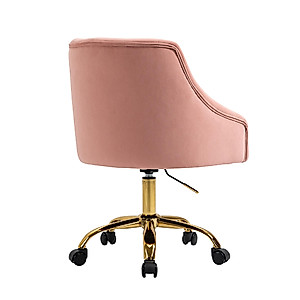MOJAY Velvet Office Task Desk Chair for Girls, Modern Vanity Chair for Home Office, Make Up, Bed Room, 360°Swivel Height Adjustable Reception Chair, Pink
