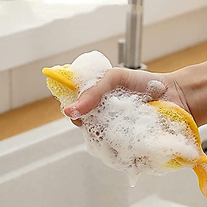 DEFUTAY 3 PCS Kitchen Scrub Sponge, Heavy Duty Scouring Pads, Washing Up Cleaner,Household Cleaning Wash Cloth with Adhesive Hooks（Color Random）