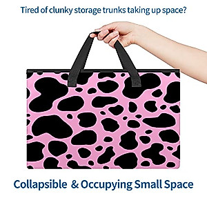 Car Trunk Organizer Pink And Black Cow Print Spot Car Back Seat Large Storage Organizer with 3 Divider Compartments Collapsible Trunk Cargo Organizer Groceries Tote for SUV Truck Camping Picnic