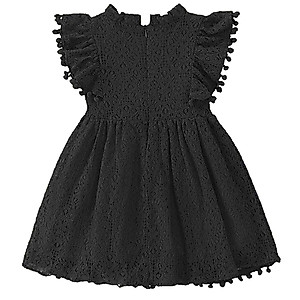 RJXDLT Toddler Girls Elegant Lace Pom Pom Flutter Sleeve Party Princess Dress 5 Years Black 382