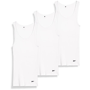Reebok Men’s Undershirts – Soft Breathable A-Shirt Tank Top (3 Pack), Size Large, All White