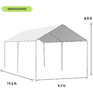 10x20 Carports Heavy Duty Car Port Waterproof Car Tent Metal Carport Party Tent with 6 Steel Legs,White