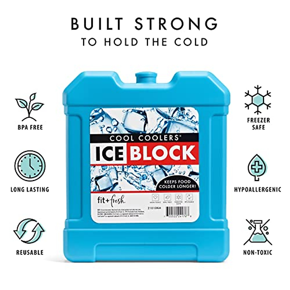 Cool Coolers by Fit + Fresh, XL Freezer Ice Block, Large and Powerful Ice Pack, Perfect for Insulated Cooler, Beach Bag, Backpack Cooler & More, 1PK, Blue