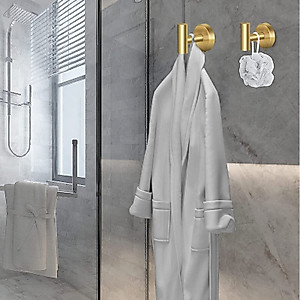 Augegel Towel Hooks Bathroom Coat Hook Robe Hook Stainless Steel Heavy Duty Door Hanger Towel Robe Clothes Cabinet Closet Sponges Wall Hook for Bathroom Bedroom Kitchen Hotel Pool 4 Packs (Gold)