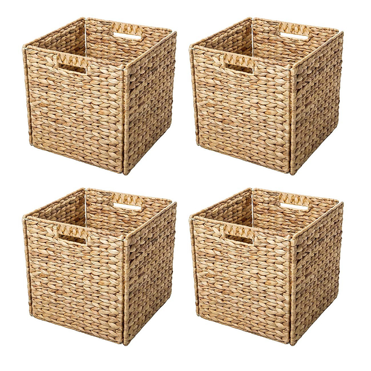 12" Foldable Hyacinth Storage Basket with Iron Wire Frame and Removable Liner By Trademark Innovations (Set of 4)