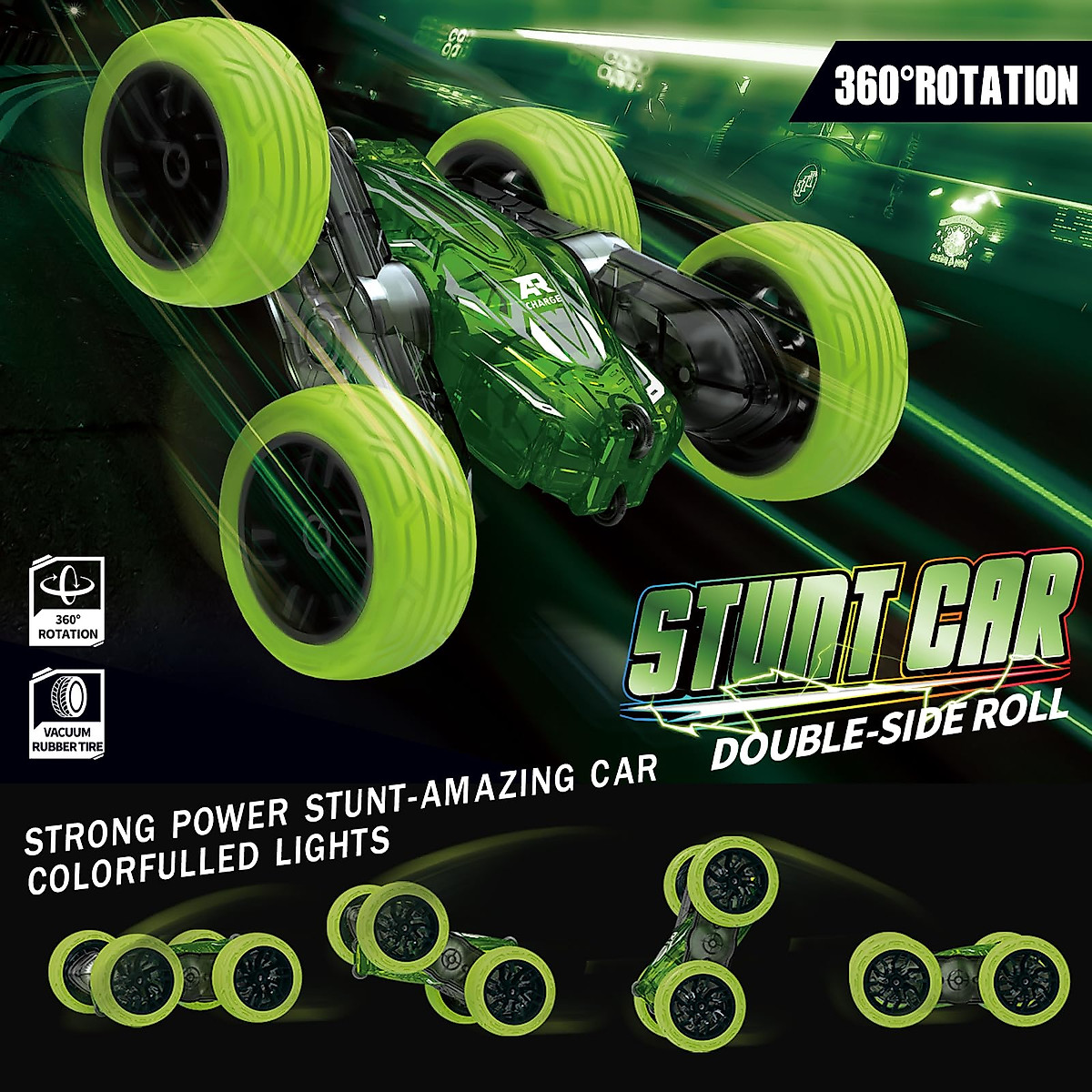 RC Stunt Cars for Kids, Mini Remote Control Car Double Side 360° Flips Rotating Toy, 4WD 2.4Ghz, with LED Lights Adults Boys Girls Kids Gift 2Pcs Rechargeable Batteries