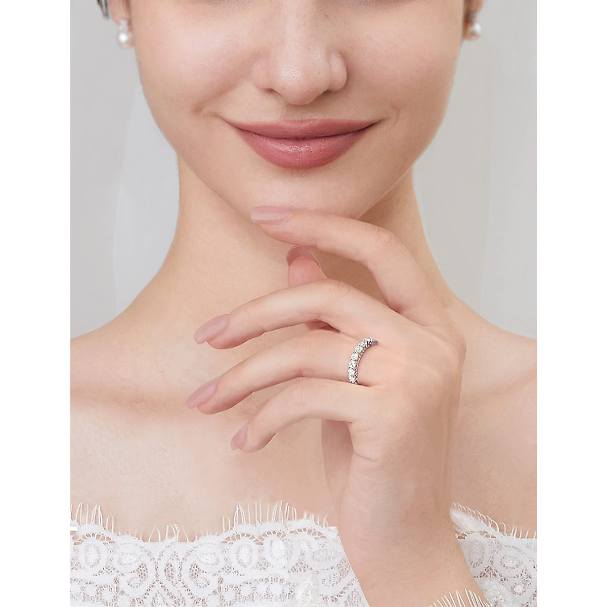 SILVERNANA Wedding Band for Women, Sterling Silver Moissanite Eternity Ring 7 Stones Moissanite Diamond Promise Ring Size 8.5