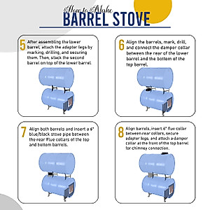 Sonret Barrel Woodstove Kit with Adapter Kit & Burn Barrel Grate – Perfect for 30-55 Gallon Barrel - Barrel Stove Kits - Fire Wood Camp Stove Barrel Stove Kit & Double Barrel Stove Adapter Kit…