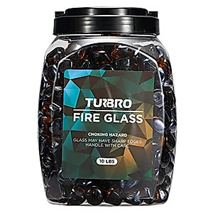 TURBRO 10 lbs Tempered Fire Glass Diamonds - Dazzling Reflective Glass Rocks for Gas Fire Pits and Tabletop Fireplace - Amber