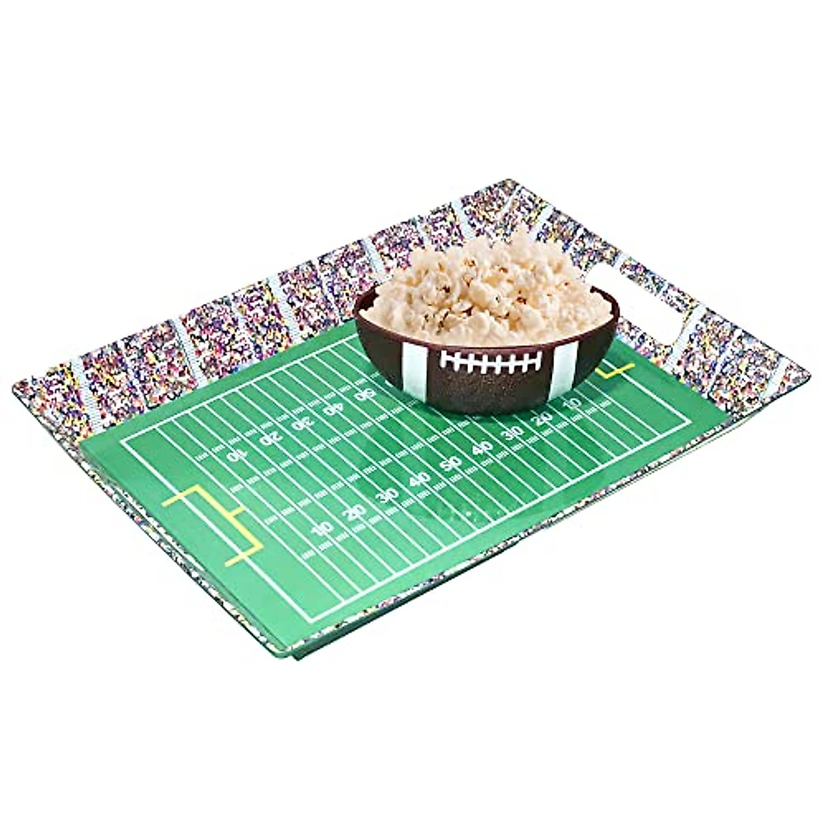 Football Stadium Serving Tray and Bowl, Reusable Game Trays for Football Gameday, Birthday Parties, Tailgate Party Decorations, Chip N Dip Hard Plastic Set