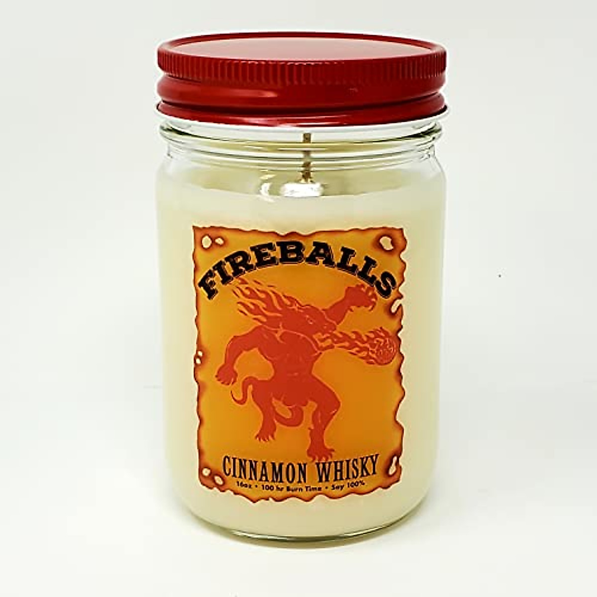 Fireballs Cinnamon Whisky Candle ~ A Candle with Nuts ~ All Natural Premium Soy Wax Candle ~ Parody Candle ~ Red Hot Cinnamon Whiskey ~ Highly Scented (12oz Jar)