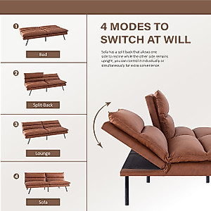 CH CHARME HOUSE Convertible Bed, Multi-Functional Design futon Couch with Adjustable Backrest, Modern Sleeper Sofa for Office, Living Room and Bedroom, Brown