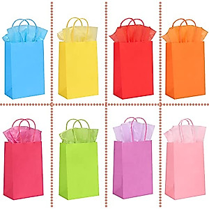 Moretoes 40pcs Gift Bags with 80 Tissues Papers, 8 Colors Bulk Party Favor Bags with Handles, Small Size Rainbow Gift Bags for Wedding, Baby Shower, Birthday, Party Supplies and Gifts