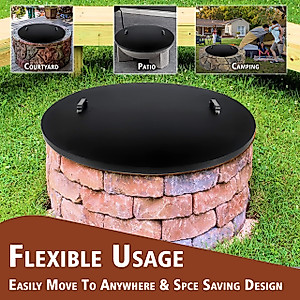 Fire Pit Cover Round, Snuffer Lid Ring Finish 38” inch Diameter, Drop-in Burner Fire Pit Pan Lid- 1.5 mm Thickness, Grill Fire Ring Lid with Handle