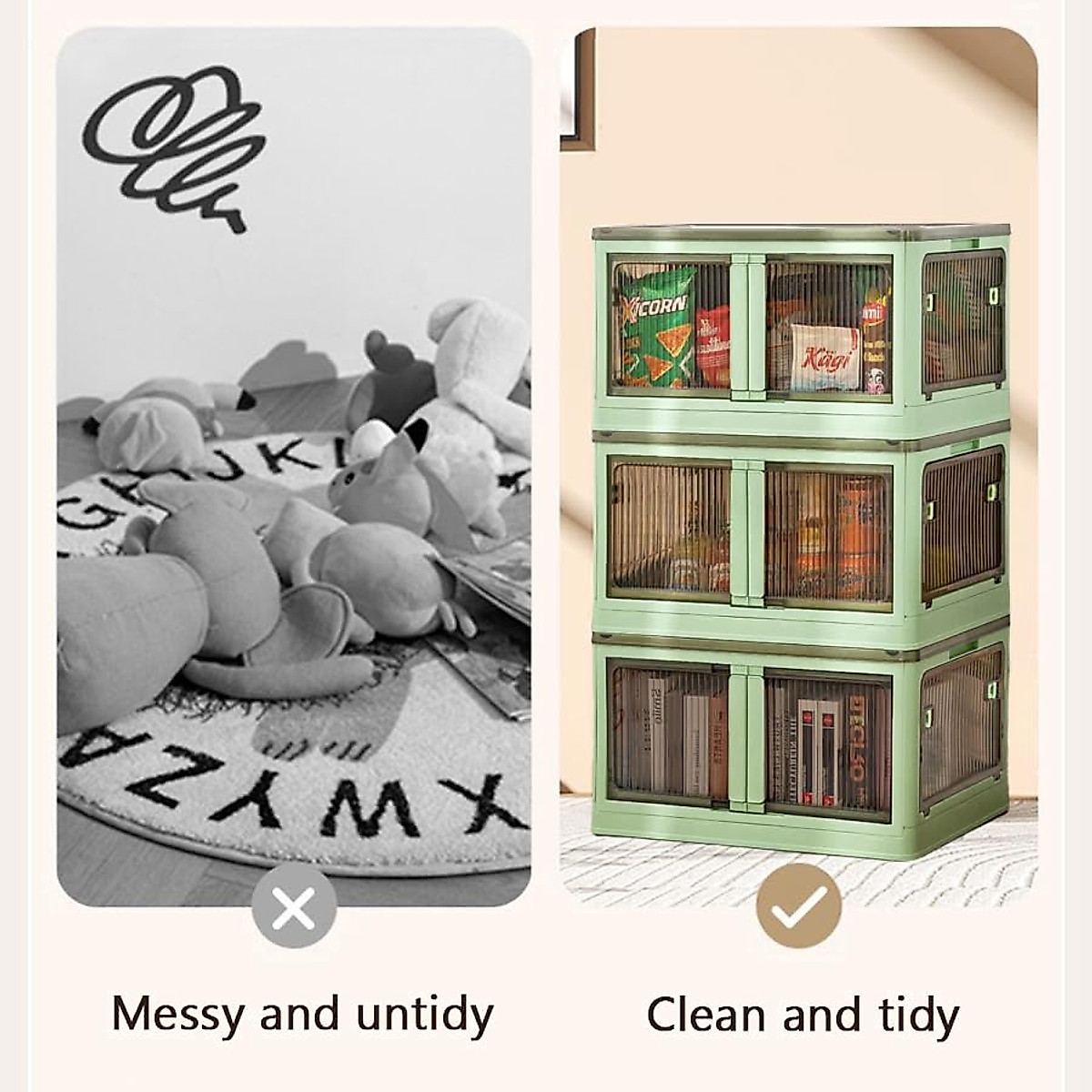 Stackable Storage Bins with Lids and Wheels, Stackable and Sturdy, Collapsible Plastic Storage Containers, Functional Folding Storage Box, Bedroom, Living Room, Study Room, Toy Room