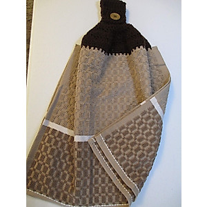 Crocheted FULL Towel Shades of Brown Kitchen Towel with Dark Brown Yarn
