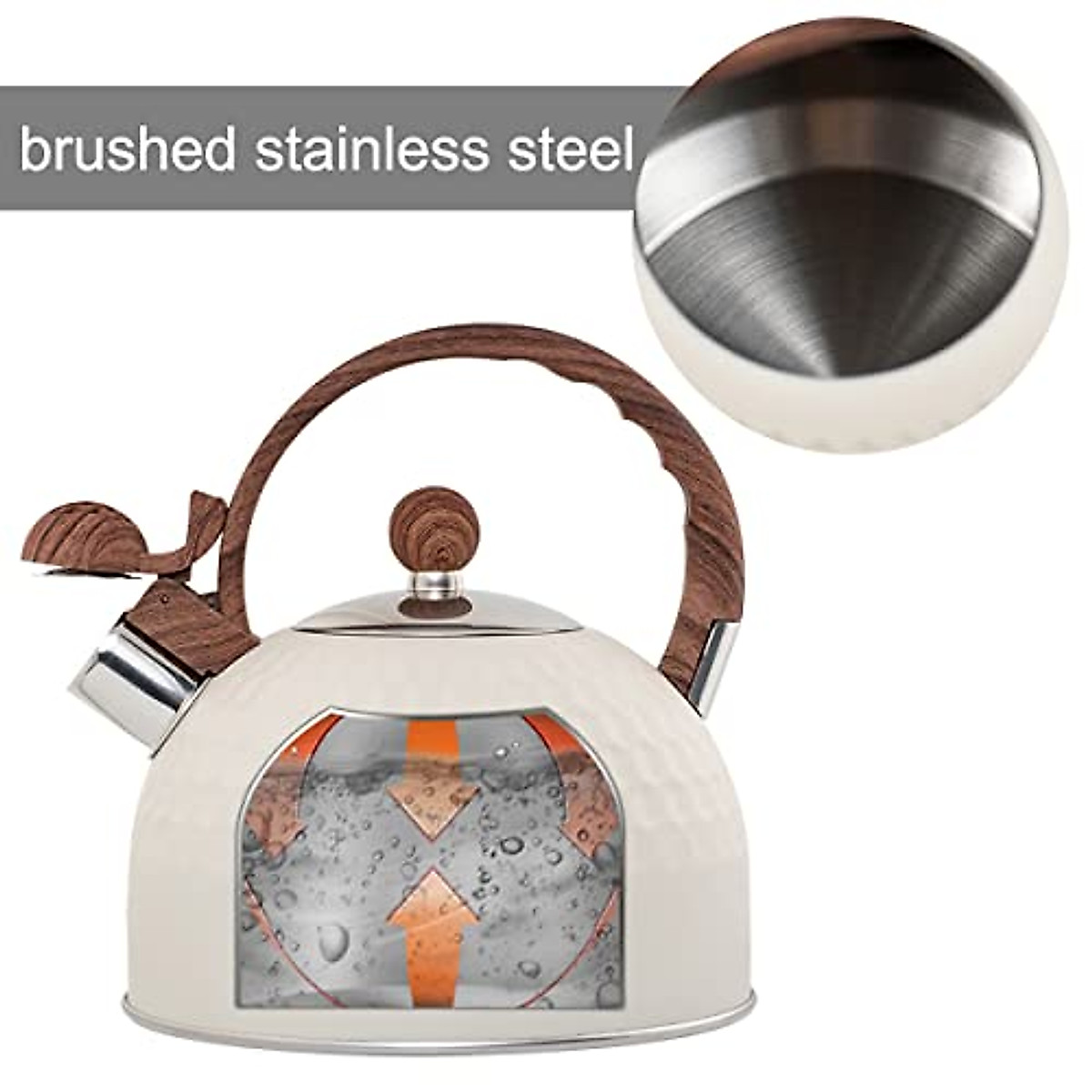 Tea Kettle Stovetop,Stainless Steel Whistling Kettles Teapot With Anti-Hot Handle, Hot Water Boiling Tea Pots For Stove Top,2.5 Liter/Beige Color