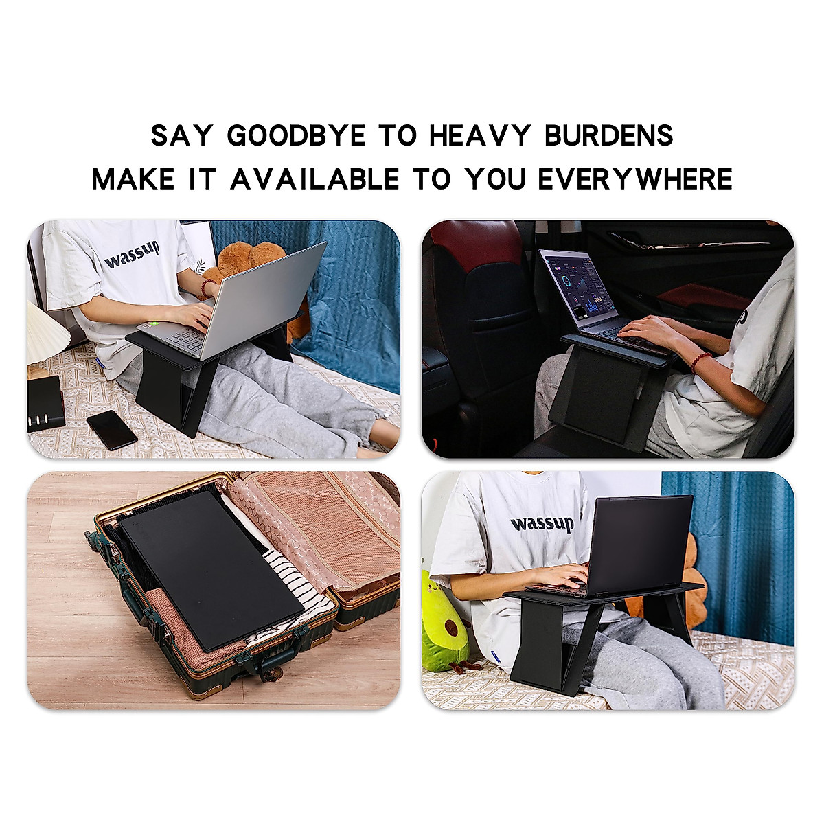 MRJKNRO.KJ Folding Table Desk at Home in The Office and car for Computer Laptop Pad Phone Reading Writing Easy to use Carry and stroage Lightweight (Black, 9.4“X17.7"X8.26")