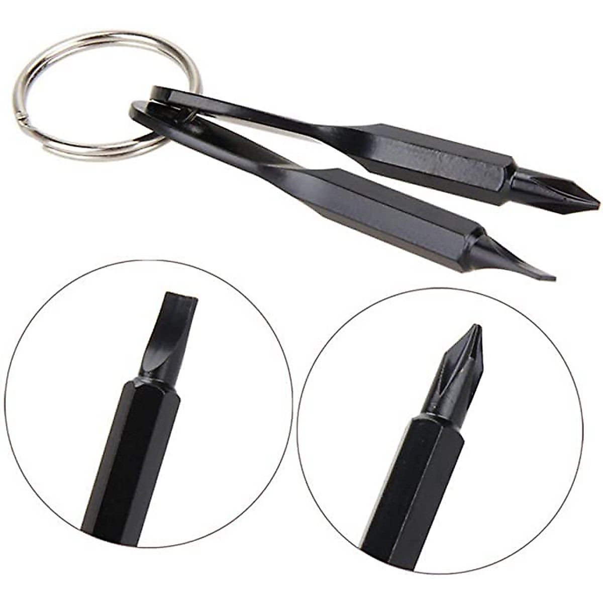 Mini Pocket Repair Hand Tool Portable Screwdriver Set Keychain Outdoor Tool Kit Stainless Steel Keyring 1pc (Black)