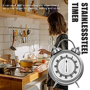 Cabilock Kitchen Timer Alarm Shape Clock Lovely 60 Mins Mechanical Timer with Ring Alert for Cooking Baking Study Classroom (Silver)