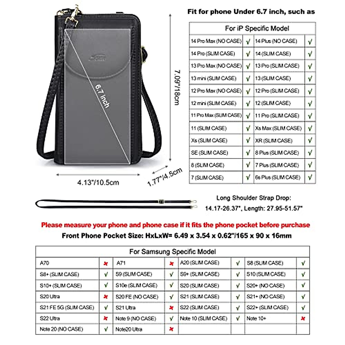 S-ZONE PU Leather RFID Blocking Crossbody Cell Phone Bag for Women Wallet Purse
