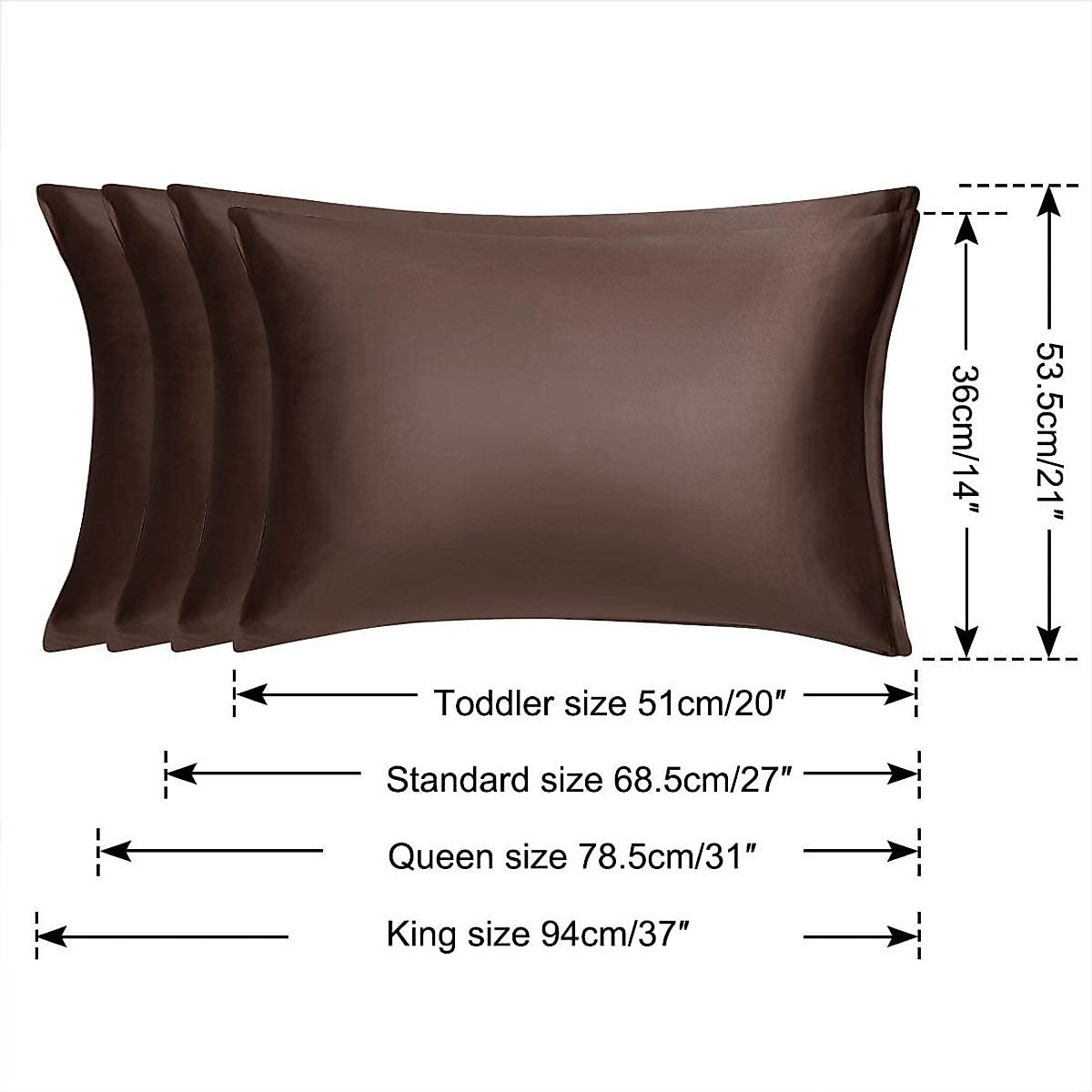 uxcell Standard Satin Pillowcase with Zipper, Super Soft and Luxury, Silky Pillow Cases Covers Set of 2, 21"x27", Brown