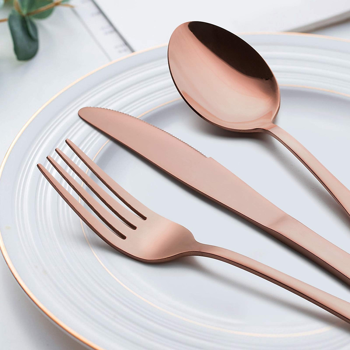 LIANYU Copper Silverware Flatware Set, 60 Piece Stainless Steel Cutlery Set for 12, Mirror Finish, Ideal for Home Hotel Wedding Festival Party, Dishwasher Safe