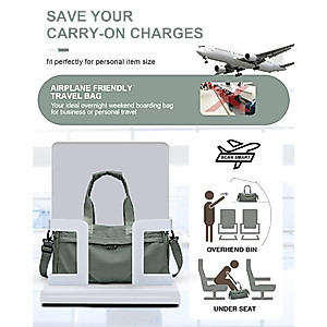 Gym Bag for Women Men with Shoe Compartment, Sport Duffel Bag, Waterproof Travel Weekender Overnight Carry on Bag for Yoga with Trolley Sleeve, Green