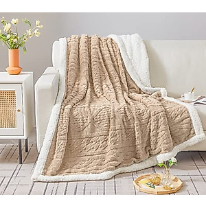 Khaki Sherpa Throw Blanket Thick Warm Fleece Blanket for Winter,Soft Cozy Blanket for Bed Couch Sofa 50"×60"