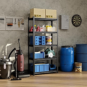 METALYEYE Garage Shelving, 5 Tier Adjustable Metal Shelving, 72"×35"×16", 2500LBS Heavy Duty Storage Shelving for Garage Warehouse, Basement, Industrial Utility Yard, Black (5-Tier)