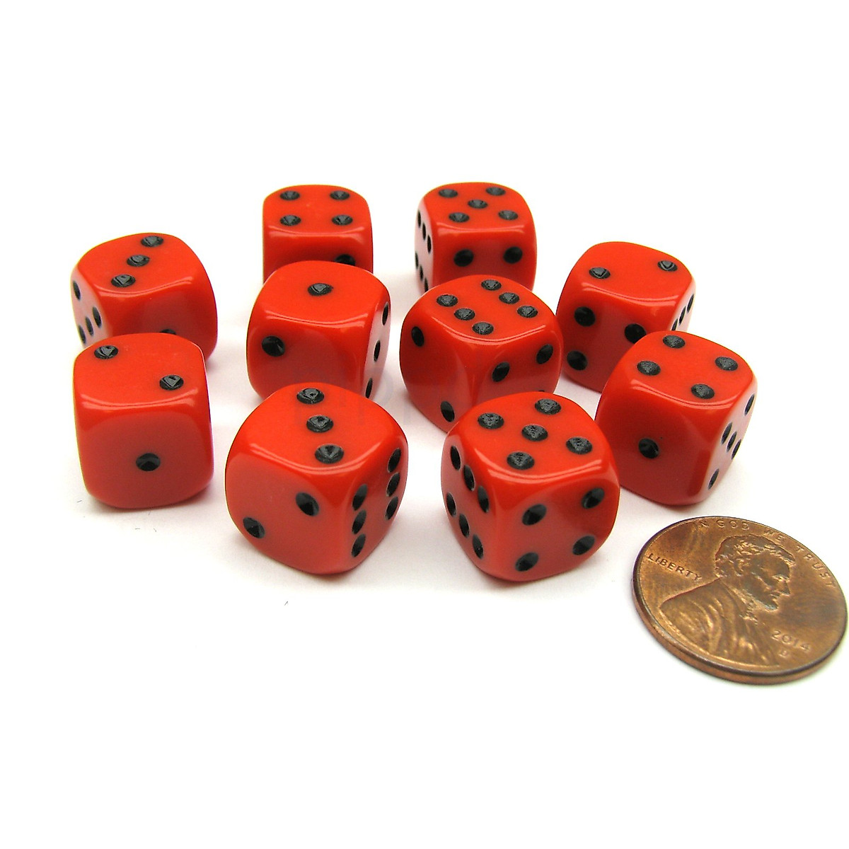 Koplow Games Pack of 10 12mm Round Edge Opaque Small Dice - Red with Black Pips