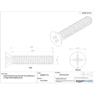 Small Parts Stainless Steel Machine Screw, Plain Finish, Flat Head, Phillips Drive, 1/4" Length, #0-80 Threads (Pack of 100)