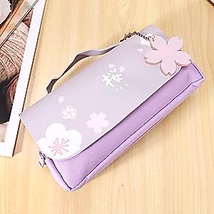 Pteanecay Girls Pencil Case Bag,Kids Makeup Purse Bag Portable Large Capacity with Double Zippers Multifunction Pen Bag(Purple)