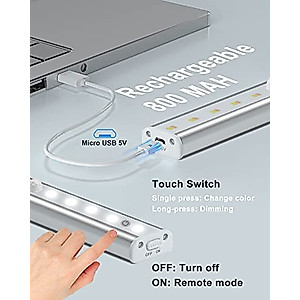 SZOKLED 20LED Under Cabinet Lights Remote Control, Dimmable Under Cabinet Lighting Wireless, Rechargeable Under Counter Lights for Kitchen, Shelf, Hallway, Display, Stairs, Multiple Colors 4 Pack