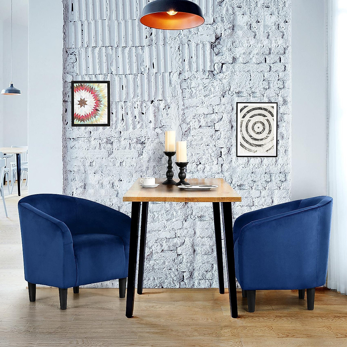 Topeakmart Velvet Accent Chair, Comfy and Modern Velvet Club Chair with Armrest and Sturdy Legs for Living Room/Bedroom Study, Set of 2, Navy Blue