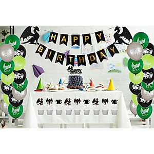 Dragon Birthday Party Decorations Dungeons and Dragons Theme Fantasy Party Supplies Including Dragon Cake Decoration and Toppers, Dragon Balloon Garland and Birthday Banner