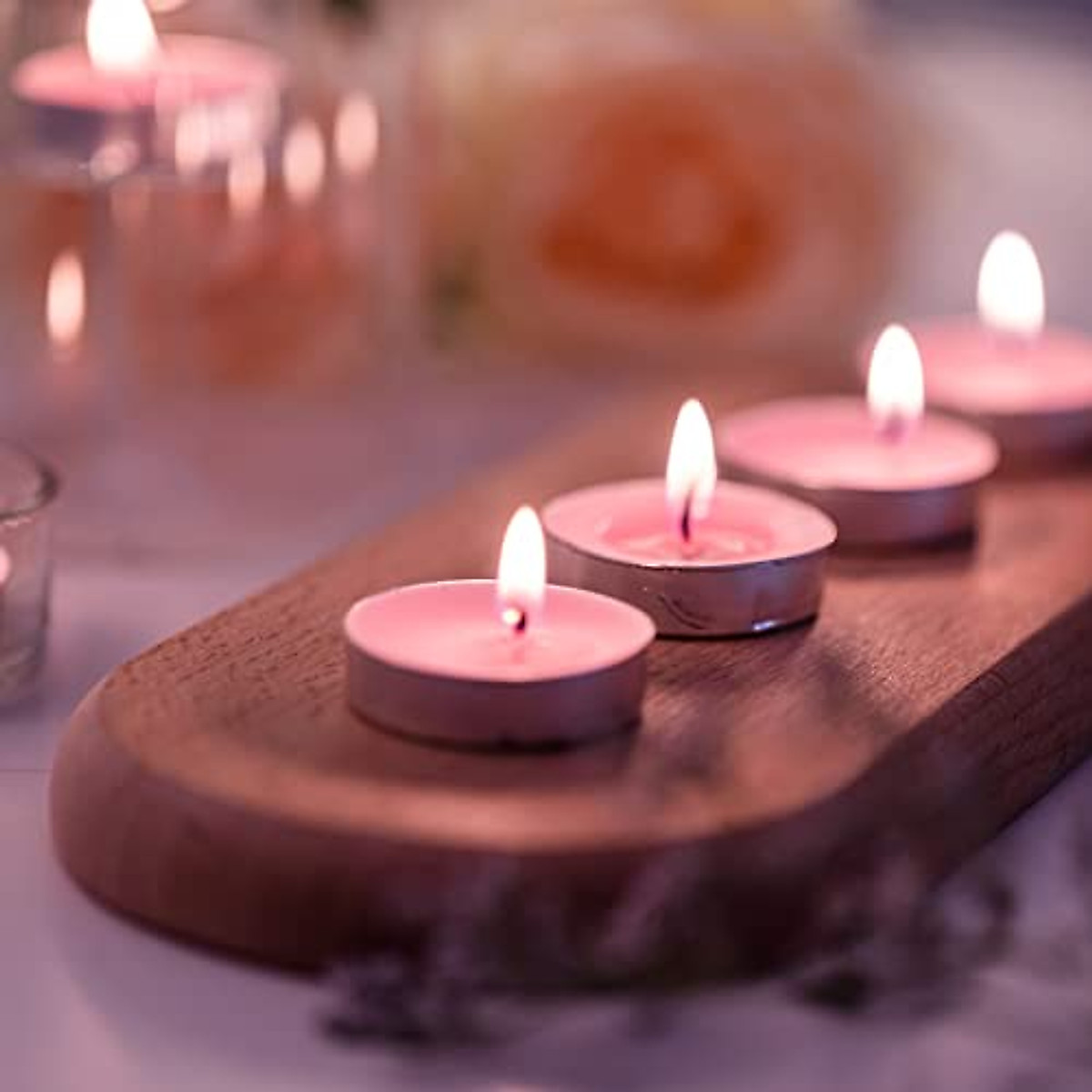 LANKER 50 Pack Mini Tea Lights Candles - Unscented - Smokeless - 2 Hour Burn Time - Decoration for Wedding, Party, Dating and Festival Celebration (Pink)