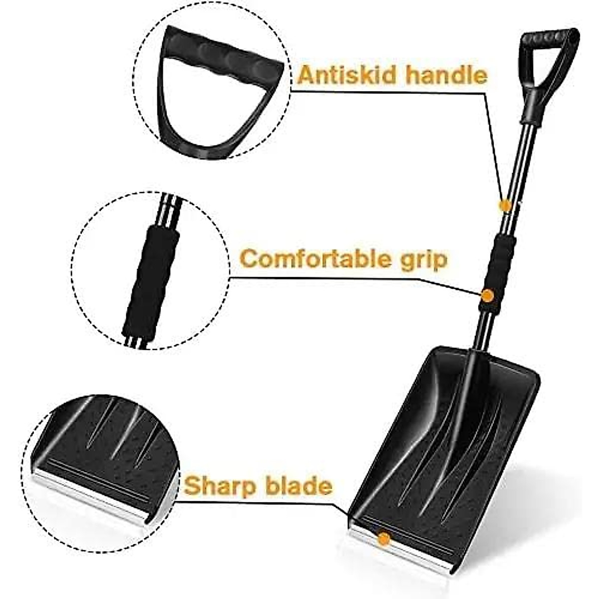 Snow Shovel for Driveway, Portable Snow Shovel with Handle and Large Capacity for Snow Removal, Lightweight Sport Detachable Shovel for Car Emergency Camping Garden